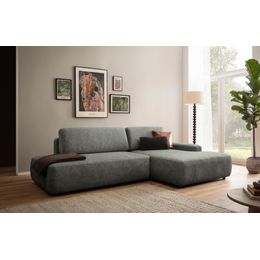 Ecksofa Home Affaire "TORGE, Schlafsofa Cord, Samtvelours u. Strukur fein, Couch in L-Form", grau (anthrazit), B:276cm H:82cm T:164cm, 100% Polyester, Sofas, Ecksofa, Schlaffunktion und Bettkasten, Liegefl&auml;che: 210x125 cm, neues Design