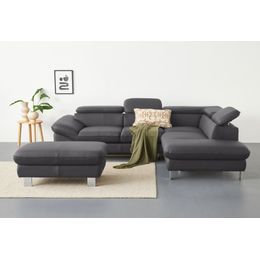 Ecksofa COTTA "Driver L-Form", grau (fango), B:268cm H:73cm T:214cm, Kunstleder SOFTLUX;LEDER BEEFY (ein abgedecktes Spalt-Rindsleder) im Sitz und R&uuml;cken (Korpus in Kunstleder);Luxus-Kunstleder;Leder Pampas (echtes Rindsleder) im Sitz und R&uuml;cken (R&uuml;ckseite mit Spannstoff bezogen), Sofas, Ecksofa, mit Kopfteilverstellung, wahlweise mit Bettfunktion & Bettkasten