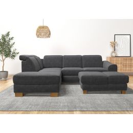 Ecksofa Home Affaire "Dundee L-Form", grau (anthrazit), B:263cm H:86cm T:219cm, Flachgewebe 100% Polyester, Sofas, Ecksofa, wahlweise mit Kopfteilverstellung und zus&auml;tzlich mit Bettfunktion