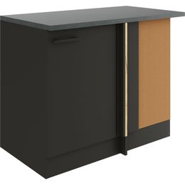 Eckunterschrank Optifit "Palma", schwarz (anthrazit, anthrazit, anthrazit), B:100cm H:84,8cm T:60cm, Holzwerkstoff, Schr&auml;nke, Eckunterschrank, Breite 100 cm, T&uuml;ranschlag wechselbar