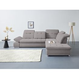 Ecksofa COTTA "Holiday L-Form mit Sitztiefen-, Armteil- und Kopfteilverstellung", grau (stone), B:310cm H:86cm T:265cm, 100% Polyester, Sofas, Ecksofa, wahlweise mit Bettfunktion & Bettkasten