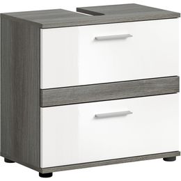 Waschbeckenunterschrank Welltime "LUCCA, TOPSELLER, Breite 60 cm, 2 Schubk&auml;sten, hochwertige MDF Front", wei&szlig; (rauchsilber nachbildung, wei&szlig; hochglanz tiefzieh), B:60cm H:57cm T:34cm, FSC-zertifizierter Holzwerkstoff, Schr&auml;nke, Waschbeckenunterschrank, Badschrank, Bad-M&ouml;bel, Badezimmer