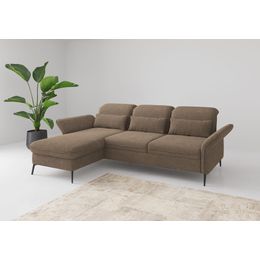 Sit & More Ecksofa SIT & MORE "Emely, inkl. Sitztiefenverstellung", braun (hellbraun), B:264cm H:92cm T:198cm, 100% Polyester, Sofas, Ecksofa, wahlweise mit Bettfunktion,Bettkasten,Kopf- & Armteilverstellung