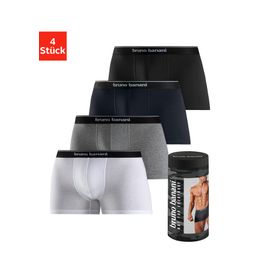Boxer Bruno Banani "Boxershorts f&uuml;r Herren", Herren, Gr. L (6), 4 Stk., bunt (wei&szlig;, grau meliert, navy, schwarz), Jersey, Obermaterial: 95% Baumwolle, 5% Elasthan, unifarben, k&ouml;rpernah, Unterhosen Boxer, in der Dose verpackt