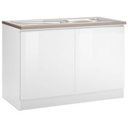 Sp&uuml;lenschrank KOCHSTATION "KS-Ohio", wei&szlig; (wei&szlig; hochglanz, wei&szlig;), B:120cm H:85cm T:60cm, Schr&auml;nke, Sp&uuml;lenschrank, Breite 120 cm