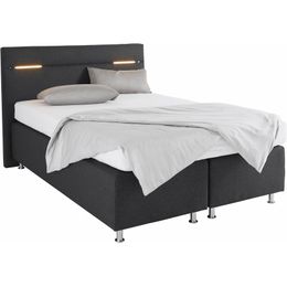 Boxspringbett, grau (strukturstoff anthrazit), mit LED-Beleuchtung, Liegefl&auml;che B/L: 140cm x 200cm, H2, Bonnell-Federkernmatratze, Bezug Unterbox und Kopfteil: Strukturstoff (77% Polyester und 23% Viskose);Bezug Obermatratze 100% Polyester, waschbar bis 60C, Westfalia Schlafkomfort, Komplettbetten, Boxspringbett, wahlweise mit LED-Beleuchtung