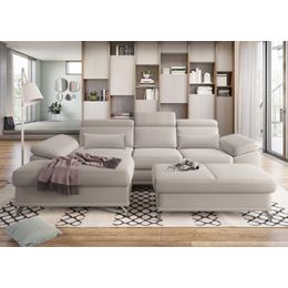 Sit & More Ecksofa SIT & MORE "Cabrio L-Form, B: 295 cm, mit Sitztiefen-, Arm- & Kopfteilverstellung", grau (elephant), B:295cm H:87cm T:180cm, 100% Polyester, Sofas, Ecksofa, 2 Nierenkissen, Federkern, optional Bettfunktion und Stauraum