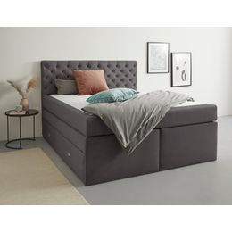 Bett Home Affaire "Boxbett Alvi mit Schubladen, Taschen-Federkernmatratze", grau (dunkelgrau), B:172cm H:133cm L:224cm, 100% Polyester, Betten, Bett, wahlweise H&auml;rtegrad der Matratze H2/H3/H4