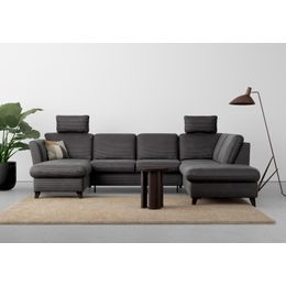Wohnlandschaft Home Affaire "Trelleborg U-Form", grau, B:307cm H:86cm T:213cm, 100% Polyester, Sofas, Wohnlandschaft, wahlweise mit Bettfunktion und Bettkasten, inkl. Federkern-Polsterung