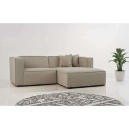 Ecksofa OTTO HOME "Tammie", beige (sand), B:222cm H:73cm T:154cm, 100% Polyester, Sofas, Ecksofa, Breite 222 cm, Webstoff fein, bodentief, mit Wellenunterfederung