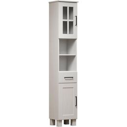 Hochschrank Welltime "Ulea", wei&szlig; (wei&szlig; lackiert), B:33cm H:180cm T:30cm, Schr&auml;nke, Hochschrank, Badschrank aus Massivholz mit Schubkasten - Ma&szlig;e (B/T/H) 33/30/180 cm