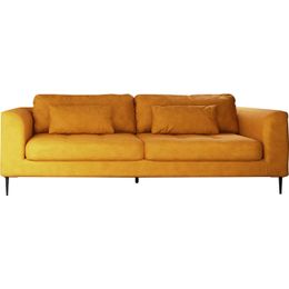 3-Sitzer Trendmanufaktur "Luzi, gem&uuml;tlich elegant, tolle Detailverarbeitung, Steppung im Sitz", orange (golden orange), B:220cm H:80cm T:99cm, 100% Polyester, Sofas, 3-Sitzer, wahlweise mit Schlaffunktion und Bettkasten, inklusive Nierenkissen