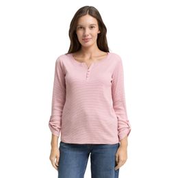 Henleyshirt Tom Tailor, Damen, Gr. S, sanftes wei&szlig; pink, Web, Obermaterial: 97% Baumwolle, 3% Elasthan, regular fit taillenbedeckt, Rundhals, mit Aufschlag, Shirts Henleyshirt, mit Turn-Up-Arm