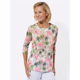 3/4-Arm-Shirt CLASSIC "Rundhals-Shirt", Damen, Gr. 44, schlamm, hortensie, bedruckt, 95% Polyester, 5% Elasthan, gebl&uuml;mt, gemustert, mehrfarbig, Rundhals, Shirts 3/4-Arm-Shirt