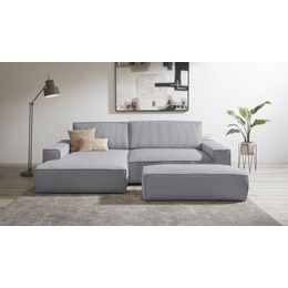 Polsterecke Home Affaire "SHERWOOD XXL tief, L-Form, Schlaffunktion, Bigsofa, Cord, Leinenoptik", grau (hellgrau), B:284cm H:90cm T:135cm, 100% Polyester, Sofas, Polsterecke, stellbar zum Schlafsofa (Krokodilverbinder), Cord, Leinenoptik
