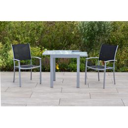 Garten-Essgruppe Merxx "&raquo;Milano&laquo;", schwarz (schwarz, schwarz, silber), Aluminium, Polyester, Sitzm&ouml;bel-Sets, Garten-Essgruppe, Ausziehtisch: LxB: 65-130 x 130 cm