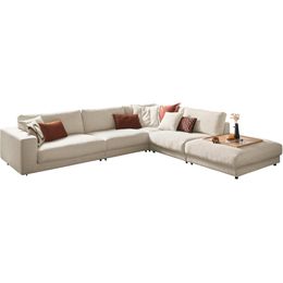 Ecksofa 3C CANDY "Enisa II, bequem und komfortabel, gro&szlig;es Familiensofa, L-Form", beige (nature), B:365cm H:86cm T:322cm, 85% Polyester, 15% Viskose, Sofas, Ecksofa, incl. 3 Flatterkissen, wahlweise mit Flecken-Schutz-Bezug Easy care
