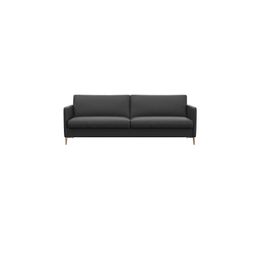 3-Sitzer FLEXLUX "Fiore, super Sitzkomfort durch Kaltschaum im Sitz", schwarz (deep schwarz), B:214cm H:85cm T:92cm, 100% Echteder, Sofas, 3-Sitzer, schmale Armlehnen, F&uuml;&szlig;e Alu+ Eiche