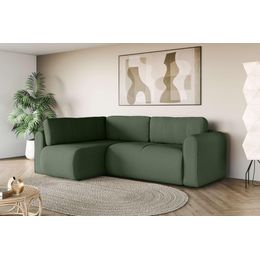Ecksofa OTTO HOME "Zacharia wahlweise Schlafsofa mit Bettkasten, B/T/H 250/166/86 cm", gr&uuml;n, B:250cm H:86cm T:166cm, 100% Polyester, Sofas, Ecksofa, L-Form mit Wellenunterfederung, Ottomane rechts oder links bestellbar