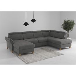 Wohnlandschaft Home Affaire "Glendale, U-Form", grau, B:321cm H:84cm T:193cm, 90% Polyester, 10% Polyamid, Sofas, Wohnlandschaft, inkl. Kopfteilverstellung, wahlweise mit Vorziehsitz und Bettkasten