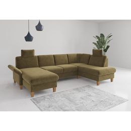 Wohnlandschaft Home Affaire "Rochelle, U-Form", gr&uuml;n (olive), B:314cm H:90cm T:195cm, 100% Polyester, Sofas, Wohnlandschaft, optional mit Armteilverstellung, mit Bettfunktion & Bettkasten