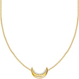 Kette mit Anh&auml;nger Thomas Sabo "Moon Romance, Halbmond-Design" Gr. 45, gold (gelbgoldfarben, wei&szlig;), Halsketten, Damen, 45, Silber 925 (recycelt), B: 13mm, Kette mit Anh&auml;nger, mit Zirkonia (synth.), B:13mm