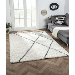 Hochflor-Teppich "My Shaggy Raute", beige (creme, dunkelgrau), B:160cm H:37mm L:230cm, Polypropylen (PP), MyFlair M&Ouml;BEL & ACCESSOIRES, Teppiche, Hochflor-Teppich, Shaggy, Scandi Rauten Design, leicht gl&auml;nzend, extra flauschig