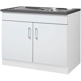 Sp&uuml;lenschrank KOCHSTATION "KS-Paris", wei&szlig; (wei&szlig;, wei&szlig;), B:100cm H:85cm T:60cm, Holzwerkstoff, Schr&auml;nke, Sp&uuml;lenschrank