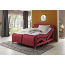 Boxspringbett Home Affaire "Messina2", rot, B:166cm L:240cm, Holzwerkstoff, Kunstleder, Massivholz, Komplettbetten, Boxspringbett, Liegekomfort elektrisch Verstellbar