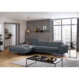 Ecksofa W.Schillig "piedroo, Designsofa mit tollem Sitzkomfort, bequem, L-Form", blau (marine r66), B:343cm H:70cm T:193cm, Chenille-Flachgewebe R66 (85% Polyester, 15% Nylon), Sofas, Ecksofa, Kopfteilverstellung, wahlweise mit Sitztiefenverstellung, Breite 343cm