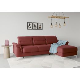 Sit & More Ecksofa SIT & MORE "Sinatra L-Form", rot (bordeaux), B:258cm H:85cm T:170cm, 100% Polyester, Sofas, Ecksofa, mit Recamiere, optinal mit Kopfteilverstellung und Armteilfunktion