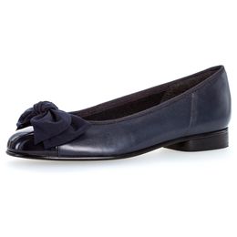Ballerina Gabor, Damen, Gr. 38, blau (dunkelblau), Lacklederimitat, Leder, Schuhe Ballerina, Flats, Kitten Heel, Festliche Schuhe mit aufwendiger Schleife, Topseller