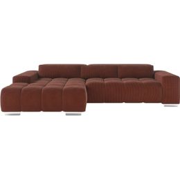Ecksofa COTTA "Orion L-Form", cinnamon, B:307cm H:73cm T:186cm, 100% Polyester, Sofas, Ecksofa, mit 2x Kopfteilverstellung & 3 Nierenkissen