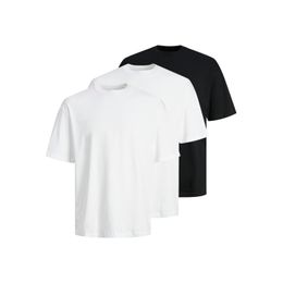 Jack & Jones Kurzarmshirt JACK & JONES "JJHUGO LOOSE TEE SS CREW NECK 3PK MP", Herren, Gr. M, wei&szlig; (wei&szlig; pack:2x wei&szlig;, 1x schwarz), Jersey, Obermaterial: 100% Baumwolle, unifarben, loose fit normal, Rundhals, Shirts Kurzarmshirt, Baumwolle, loose fit, Topseller