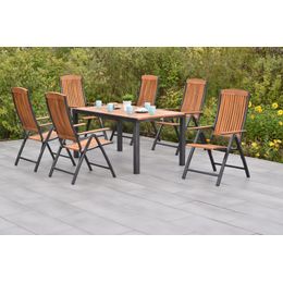 Garten-Essgruppe Merxx "&raquo;Athos&laquo;", beige (natur, natur, graphit), Aluminium, Massivholz, Sitzm&ouml;bel-Sets, Garten-Essgruppe, Ausziehtisch: LxB: 150-200 x 90 cm