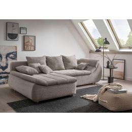 Ecksofa Home Affaire "Imola, bequem, aktuelle Steppung im Sitz, L-Form, Breite 270cm", grau (grau, braun), B:270cm H:90cm T:170cm, Microfaser PRIMABELLE (100% Polyester) / Struktur (82% Polyester, 9% Viscose, 7% Baumwolle, 2% Nylon);Kunstleder SOFTLUX / Struktur (82% Polyester, 9% Viscose, 7% Baumwolle, 2% Nylon), Sofas, Ecksofa, wahlweise mit Bettfunktion