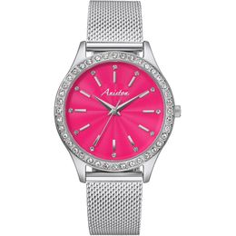 Quarzuhr, silber (silberfarben, fuchsia), ANISTON JEWELRY & WATCHES, Armbanduhren, Damen, Quarzuhr, Armbanduhr, Damenuhr, Schmucksteine, neue Kollektion