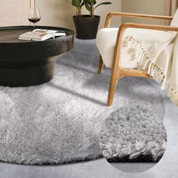 Hochflor-Teppich Hanse Home "Olaf", grau (hellgrau), H:38mm &Oslash;:160cm, Polyester, Teppiche, Hochflor-Teppich, Langflor, Shaggy, einfarbig, flauschig, weich, gl&auml;nzend, modern, uni
