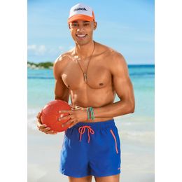Badeshorts Bench., Herren, Gr. L (52), N-Gr, blau (blau, orange), Microfaser, Polyester, kontrastfarbene Details, unifarben, Badehosen Badeshorts, mit Rei&szlig;verschlusstaschen