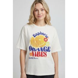 Kurzarmshirt Only "ONLBOLETTE LIFE S/S TOP BOX CC JRS", Damen, Gr. XL, cloud dancer print:orange vibes, Jersey, Obermaterial: 100% Baumwolle, bedruckt, loose fit normal, Rundhals, Shirts Kurzarmshirt, mit auff&auml;lligem Print