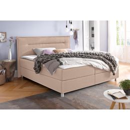 Boxspringbett Maintal, beige, Liegefl&auml;che B/L: 180cm x 200cm, H2, Bonnell-Federkernmatratze, Bezug: Strukturstoff aus 100% Polyester;Bezug der Spiegelfl&auml;che Matratzendrell aus 100% Polyester;Bezug des Toppers: 100% Polyester, Komplettbetten, Boxspringbett, inkl. Topper