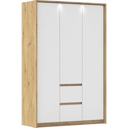 Dreht&uuml;renschrank Rauch "Mainz mit Passepartout", wei&szlig; (eiche artisan, alpinwei&szlig;), B:141cm H:212cm T:58cm, Holzwerkstoff, Schr&auml;nke, Dreht&uuml;renschrank, optional mit Beleuchtung, Au&szlig;ent&uuml;ren mit Push-to-Open Funktion