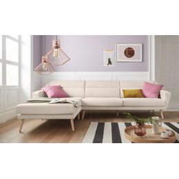 Ecksofa OTTO HOME "Bille L-Form", beige, B:302cm H:86cm T:178cm, Samtoptik (100% Polyester);Luxus-Microfaser weich (100% Polyester);Struktur (100% Polyester);Struktur fein (100% Polyester), Sofas, Ecksofa, mit Naht im R&uuml;ckenkissen und Beinen aus Eichenholz