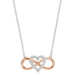 Kette mit Anh&auml;nger Amor "Infinity Unendlichkeitsschleife mit Herz", rosa (silberfarben, ros&eacute;goldfarben, wei&szlig;), Halsketten, Damen, Silber 925 (Sterlingsilber), L: 45, Kette mit Anh&auml;nger, mit Zirkonia (synth.)