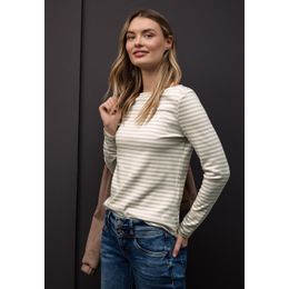 Langarmshirt Street One, Damen, Gr. 42, cotton beige, Jersey, Obermaterial: 100% Baumwolle, gestreift, tailliert h&uuml;ftbedeckend, U-Boot-Ausschnitt, Shirts Langarmshirt, in Streifen-Optik