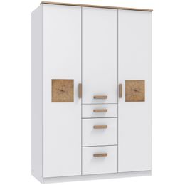 Kleiderschrank wimex "Gotland", wei&szlig; (wei&szlig;, abgesetzt plankeineiche, nachbildung, hirnholz, nachbildung), B:135cm H:199cm T:58cm, Holzwerkstoff, Schr&auml;nke, Kleiderschrank, wahlweise in 91cm oder 135cm Breite