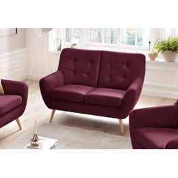 2-Sitzer exxpo - SOFA FASHION "Scandi, bequem, aufwendige R&uuml;ckenpolsterung f&uuml;r mehr Sitzkomfort", rot (burgundy), B:137cm H:92cm T:92cm, Korpus: 100% PES;Luxus-Microfaser (100% Polyester), Sofas, 2-Sitzer, akuelle Farben in hochwertige Bezugsqualit&auml;ten, Holzfu&szlig;