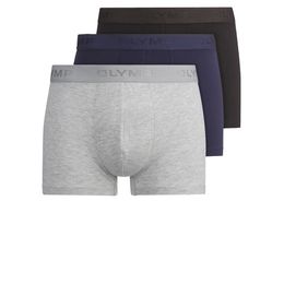 Boxershorts OLYMP, Herren, Gr. M, 3 Stk., blau (marine grau schwarz), Obermaterial: 95% Baumwolle, 5% Elasthan, Unterhosen Boxershorts, mit bedrucktem Markenlogo am Bund