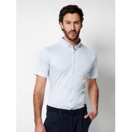Kurzarmhemd DESOTO "Jerseyhemd Casual Modern Button Down halbarm", Herren, Gr. 3XL, N-Gr, blau (solid light blau), Jersey, Obermaterial: 100% Baumwolle, unifarben, slim fit normal, Rundhals, Raglan&auml;rmel Aufschlag, Hemden Kurzarmhemd, Flexibler Stretch