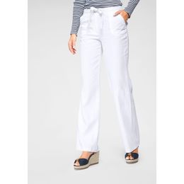 Leinenhose Aniston CASUAL, Damen, Gr. 38, N-Gr, wei&szlig;, Web, Obermaterial: 55% Leinen, 45% Viskose, Leinenoptik, unifarben, Basic, figurumspielend lang, Hosen Leinenhose, mit Bindeband, Topseller